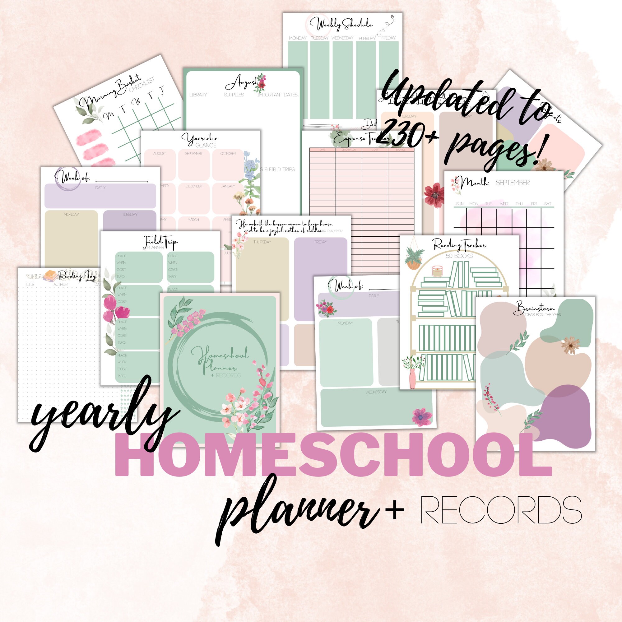 Annual Homeschool Planner and Record Keeper, Printable PDF, Floral, KJV ...