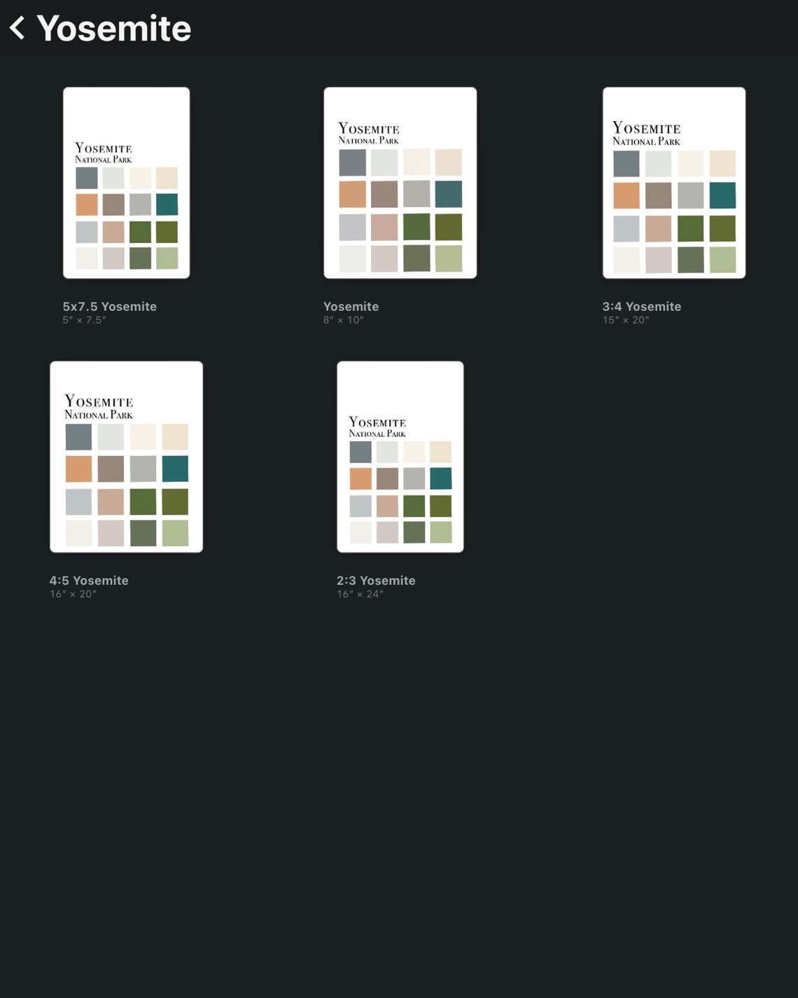 Minimalist Yosemite National Park Color Palette *DIGITAL PRINT* - Etsy