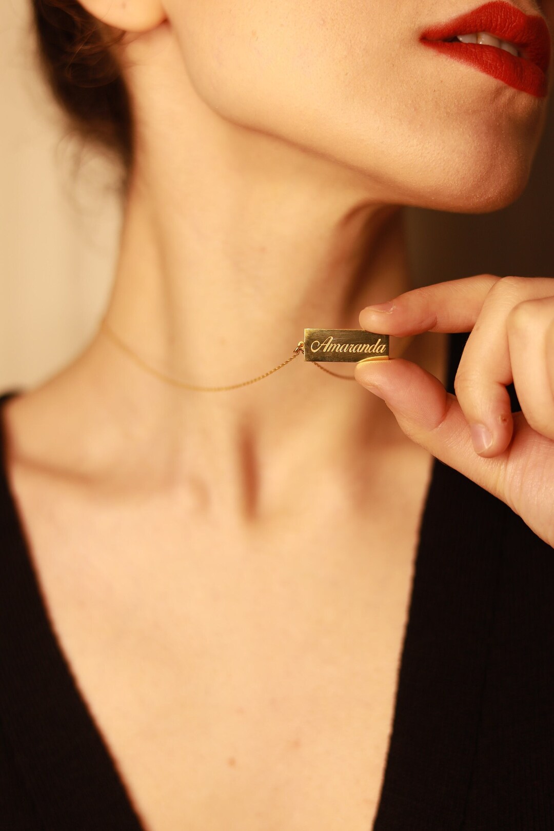 Gold Name Plate Necklace, Name Necklace Custom, Handwriting Word ...