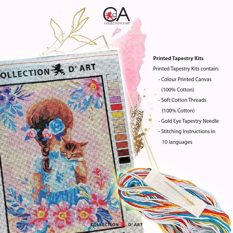 Tapestry Printed Kit Needlepoint, 30x40 Cm (12"x16") "japanese Lady ...