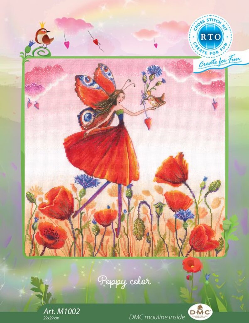 RTO Counted Cross Stitch Kit Poppy Butterfly Princess M1002 / Fairytale ...