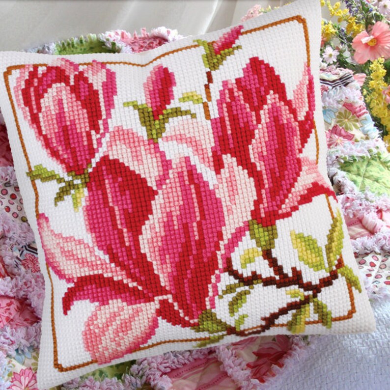 Needlepoint Pillow Kit Magnolia Flowers Collection Dart 5292: DIY ...