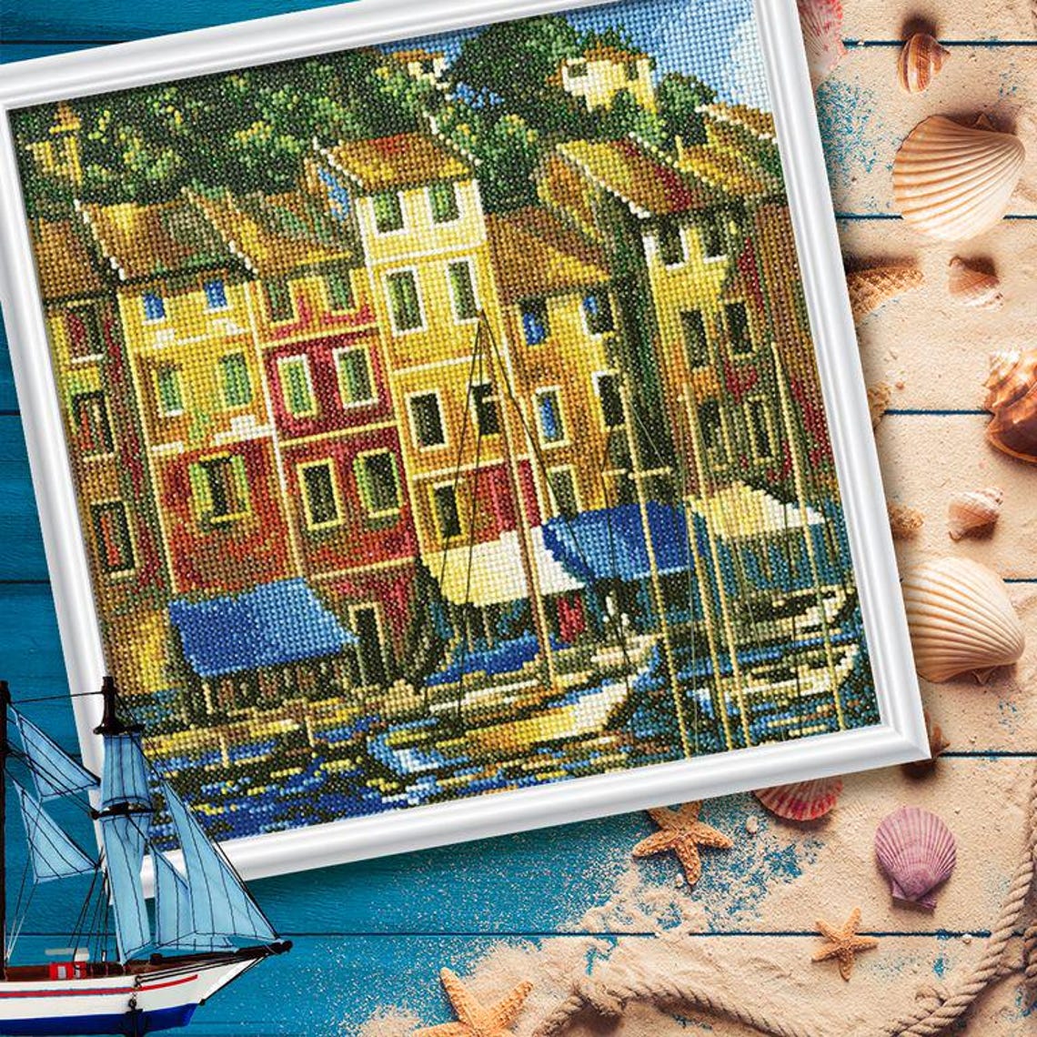 RTO Counted Cross Stitch Kit Portofino M387 / Italy Sea Bay / Sea Town ...