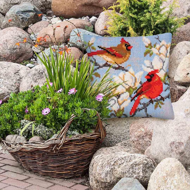 Needlepoint Pillow Kit Bird Cardinal Collection Dart 5239, DIY Tapestry ...