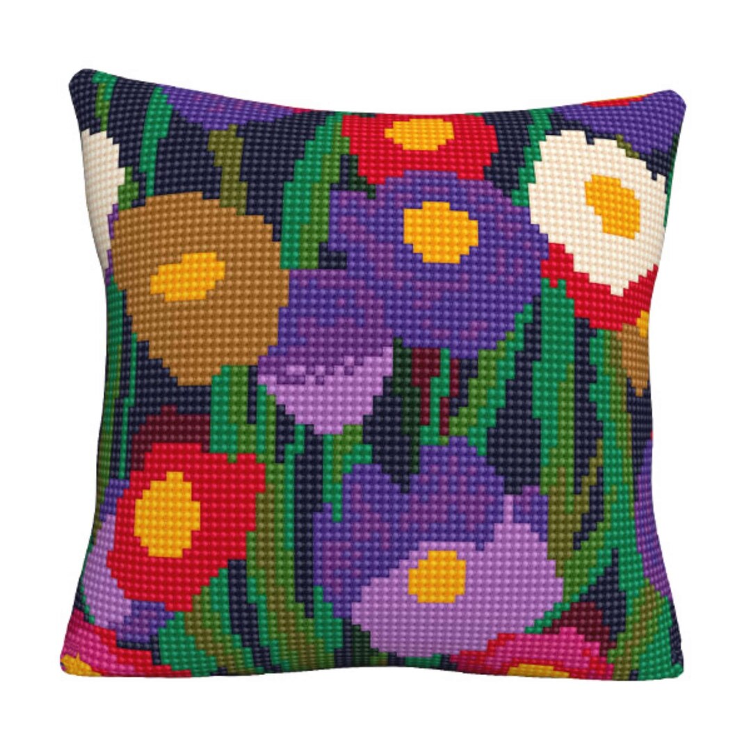 Floral Pattern Needlepoint Pillow Kit: Collection Dart Cross Stitch ...