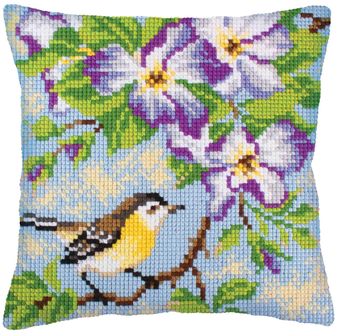 Bird on Branch Needlepoint Pillow Kit: Collection Dart Cross Stitch ...