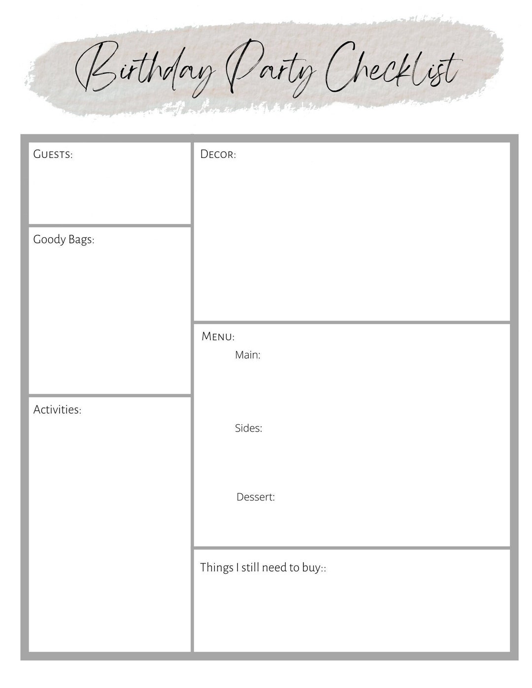 Birthday Party Checklist - Etsy