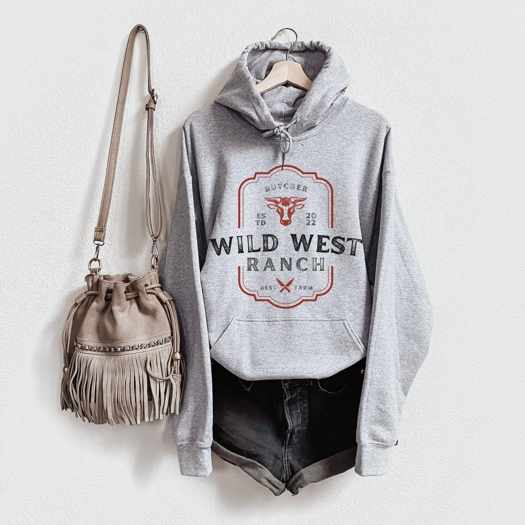 Wild West Ranch Unisex Hoodie Farm Graphic Sweater Trendy Vintage Faded ...