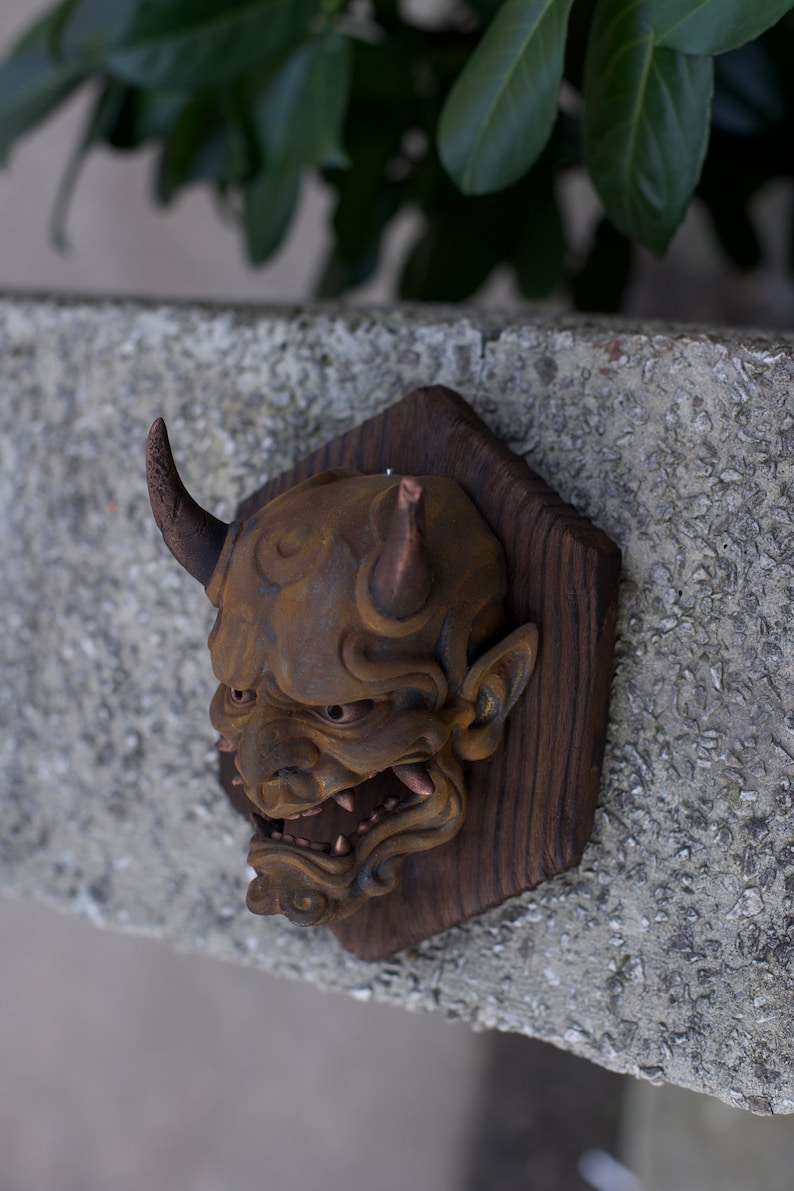 Traditional Japanese Oni Mask With Rust Effect - Etsy