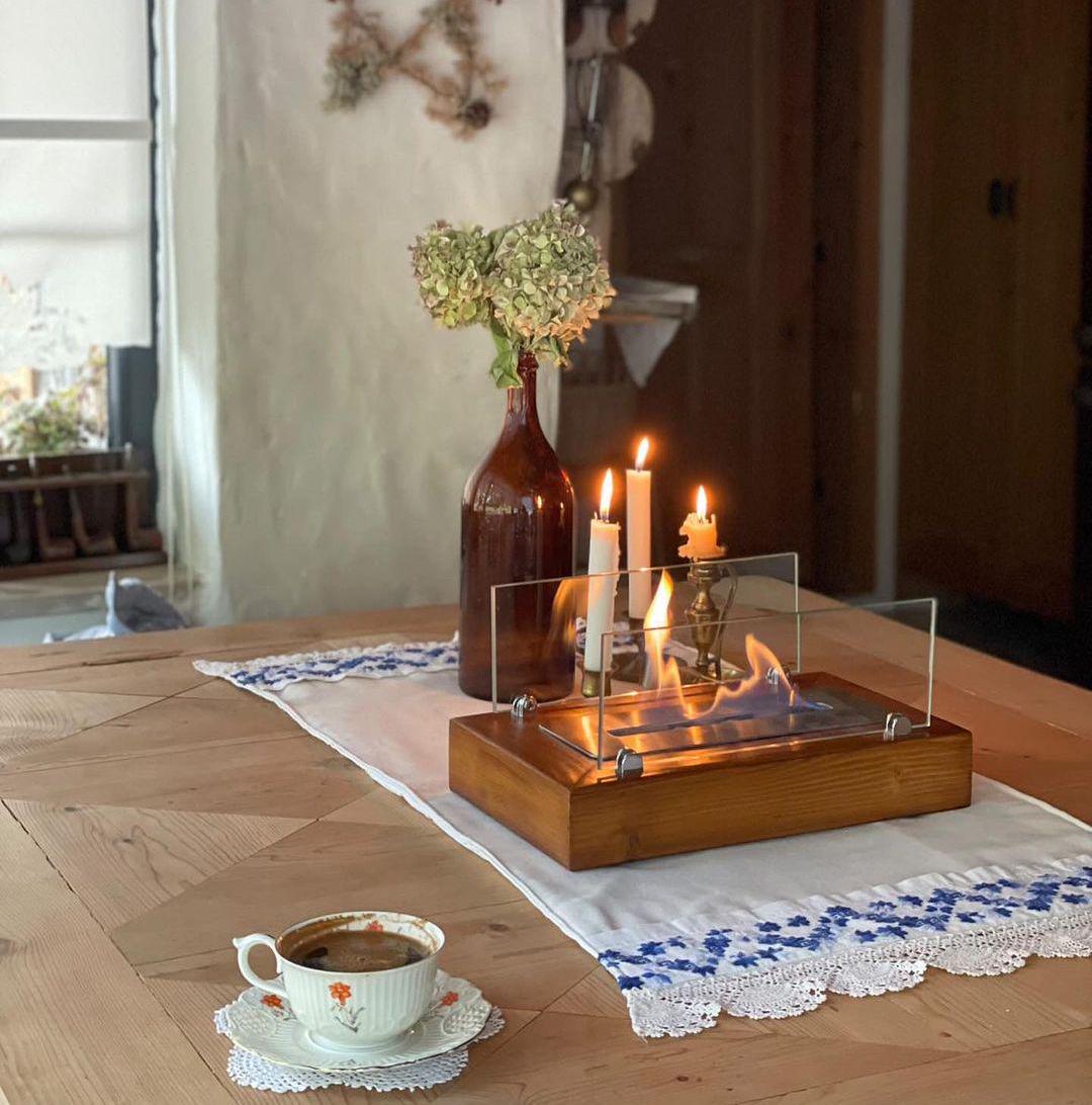 Oak Handmade Tabletop Fireplace, Handcrafted Smokeless Tabletop ...