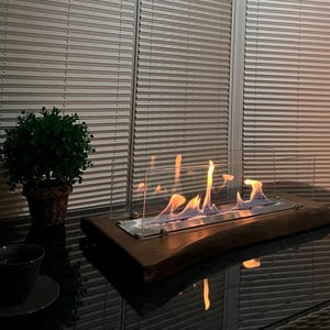Wooden Table Top Fireplace, Walnut Handmade Modern Tabletop Bioethanol ...