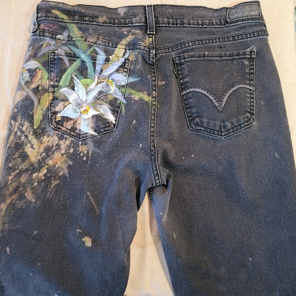 Painted Jeans One of a Kind 505 Black Jeans Handmade Art - Etsy