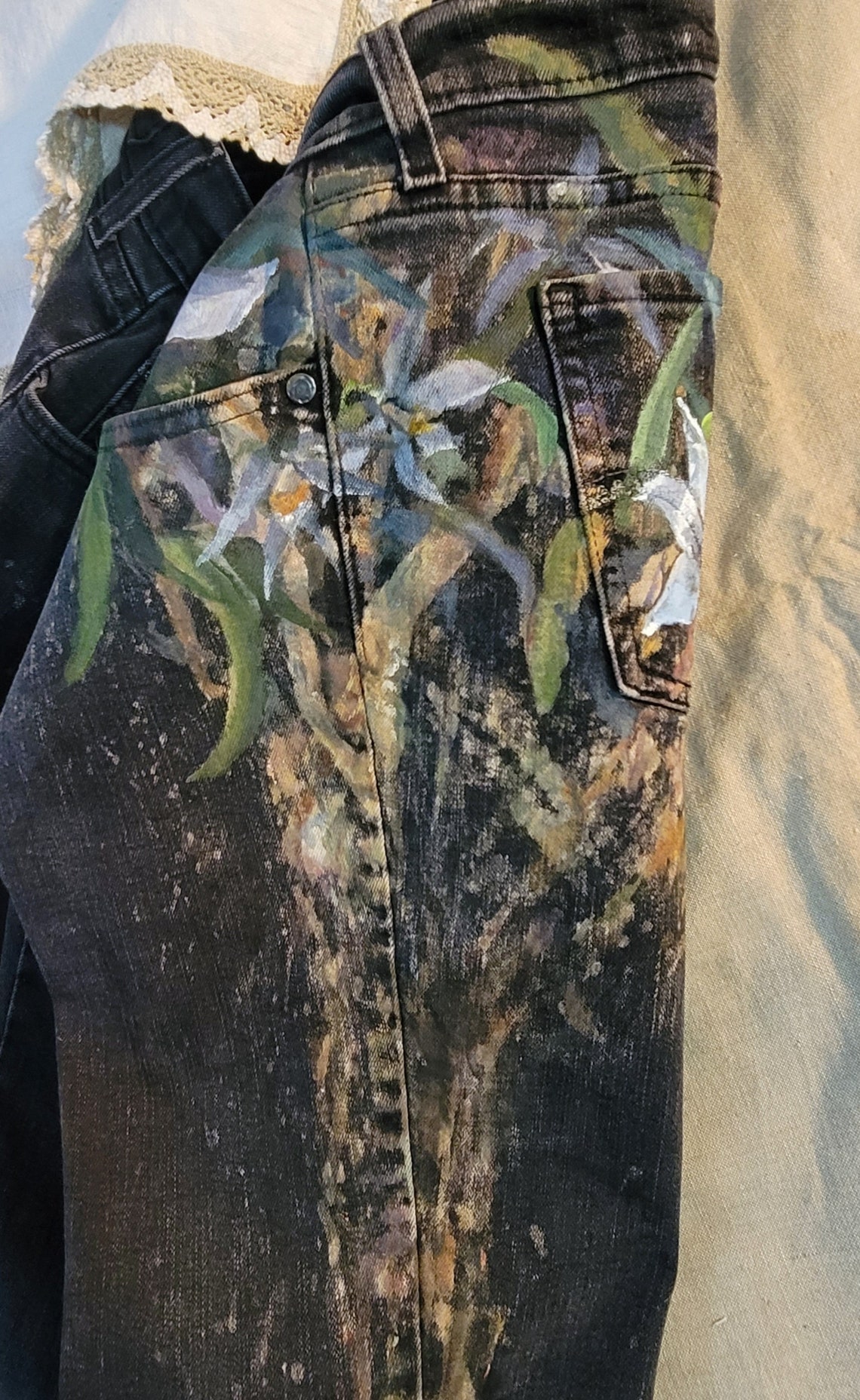 Painted Jeans One of a Kind 505 Black Jeans Handmade Art - Etsy