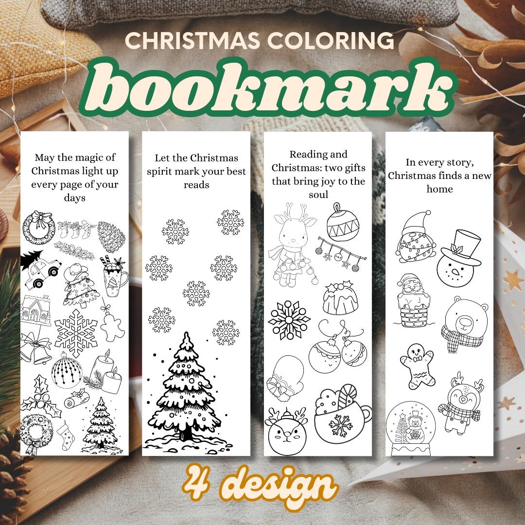 Christmas Coloring Bookmark, Printable Book Marks, Xmas Coloring Pages ...