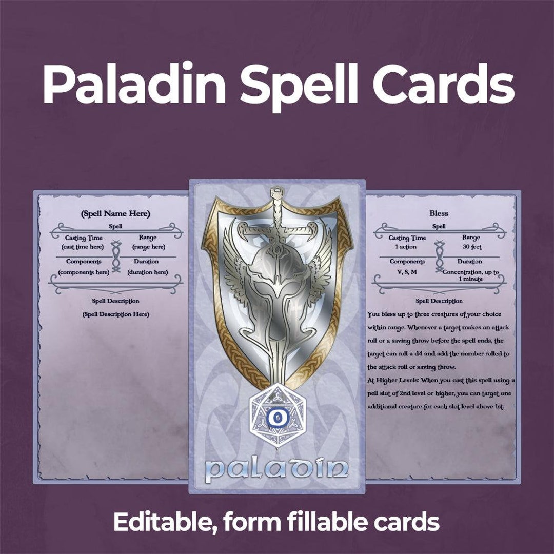 Paladin Spell Cards Blank, Form Fillable PDF, Printable Accessory ...