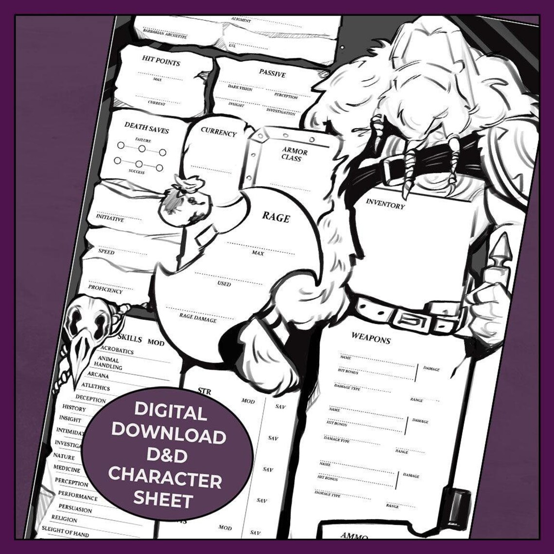 Primal Barbarian Dnd 5e Character Sheet, Form Fillable PDF - Etsy