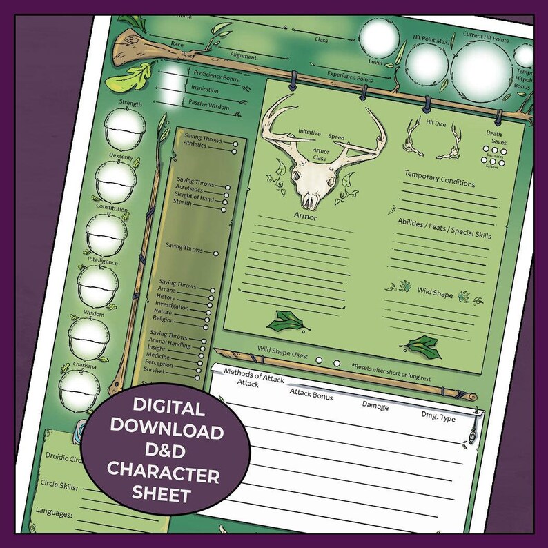 Force of Nature Druid Dnd 5e Character Sheet, Form Fillable PDF - Etsy