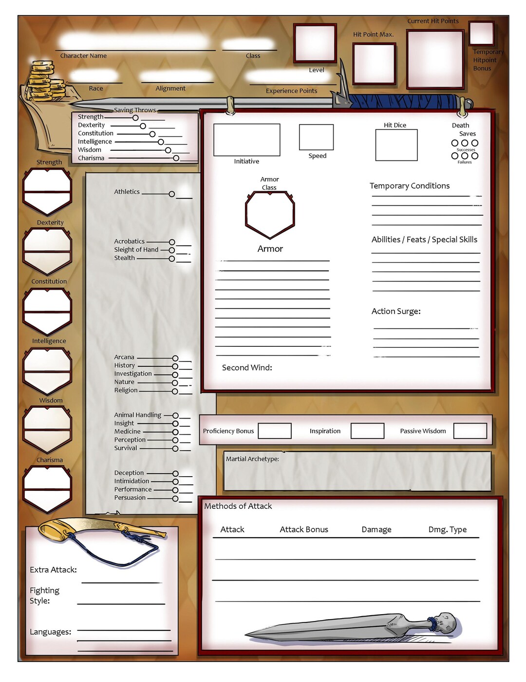 Indomitable Dnd 5e Fighter Character Sheet Form Fillable - Etsy