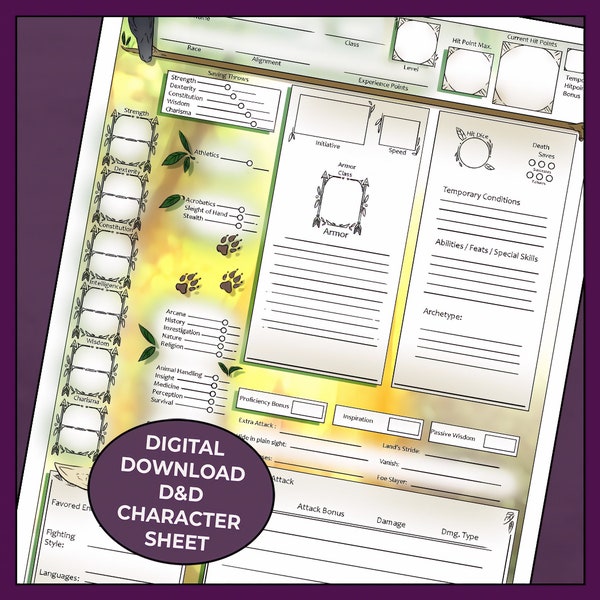 Dnd Ranger Character Sheets - Etsy