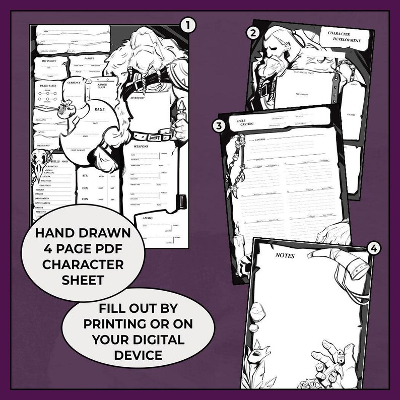 Primal Barbarian Dnd 5e Character Sheet Form Fillable Pdf Etsy