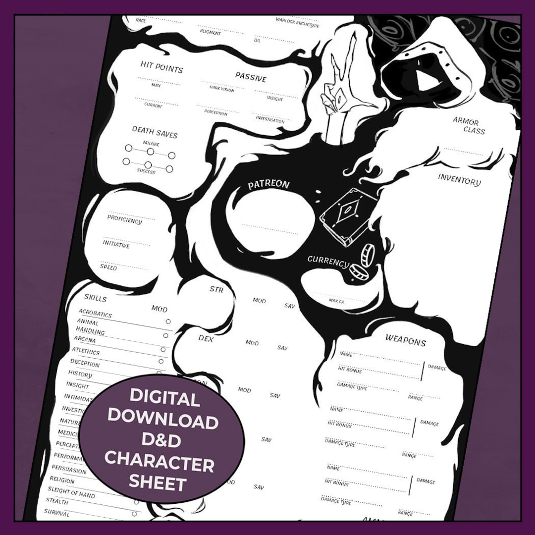 Dark Pact Dnd 5e Warlock Character Sheet Form (Download Now) - Etsy