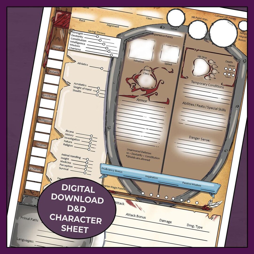 Barbarian Rage Dnd 5e Character Sheet Form Fillable PDF - Etsy Hong Kong