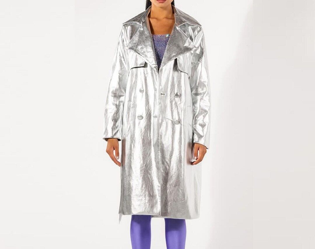 High Quality PU Leather Shine Silver Metallic Coat for Womens - Etsy
