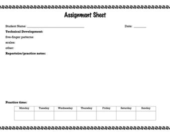 Piano Assignment Sheet - Etsy