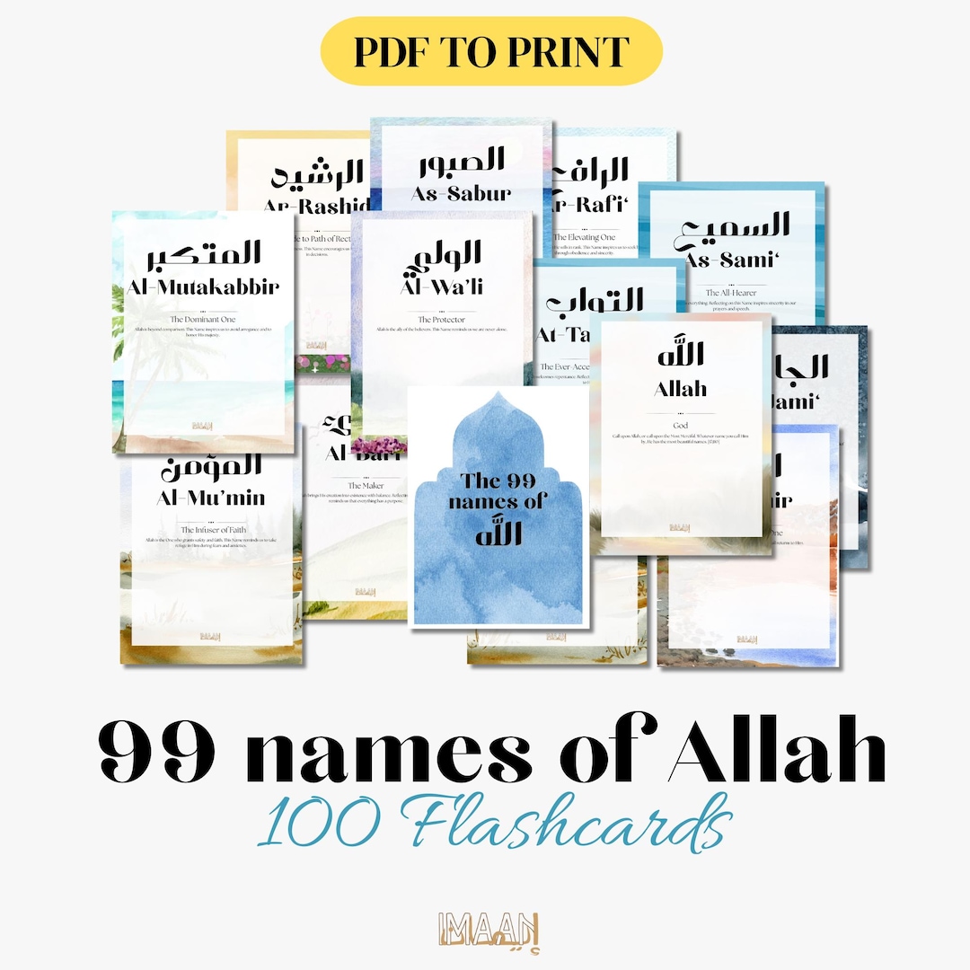 99 Names of Allah Flashcards | Printable Islamic Learning Cards for ...