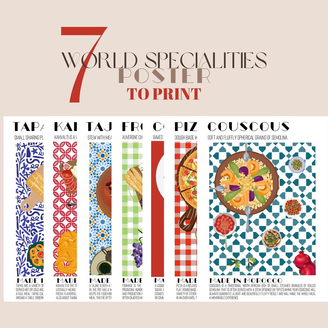 7 Printable World Cuisine Posters - Digital Version | Gastronomic Wall ...