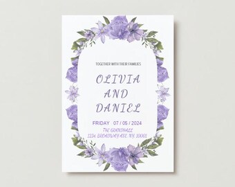 Purple Floral Wedding Invitation Digital Download Fully Editable - Etsy