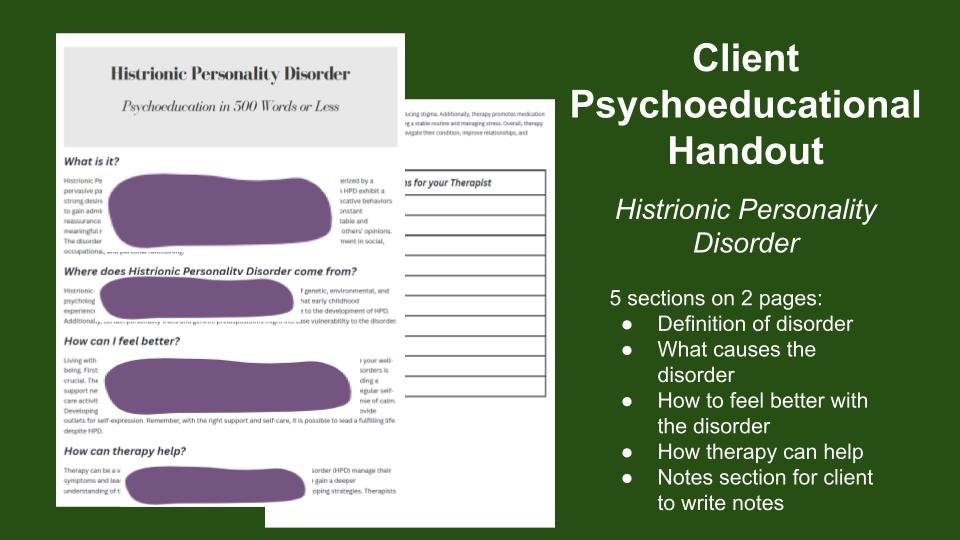 Histrionic Personality Disorder Psychoeducational Handout - Etsy