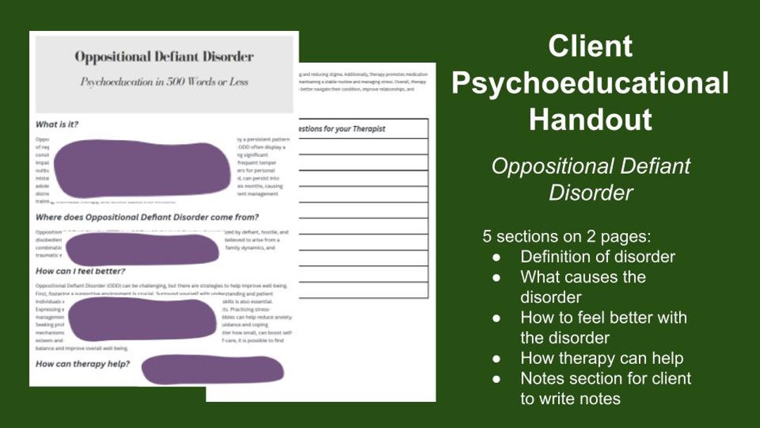 Oppositional Defiant Disorder Psychoeducational Handout - Etsy