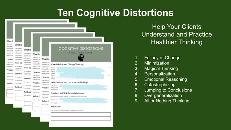 Ten Cognitive Distortions - Client Handouts and Worksheets - Etsy