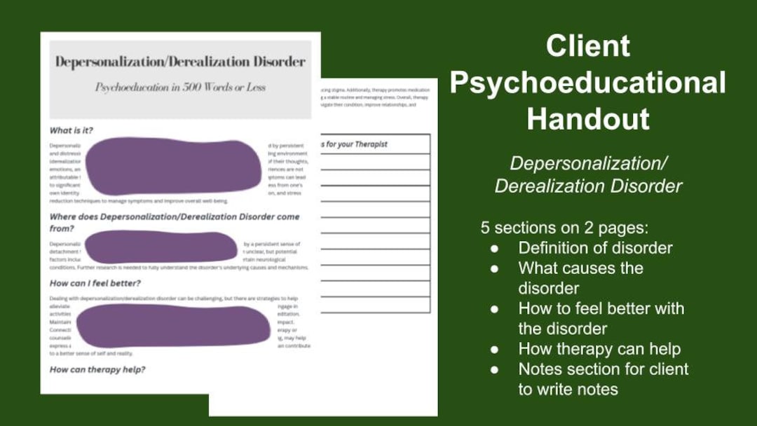 Depersonalization/ Derealization Disorder Psychoeducational Handout - Etsy