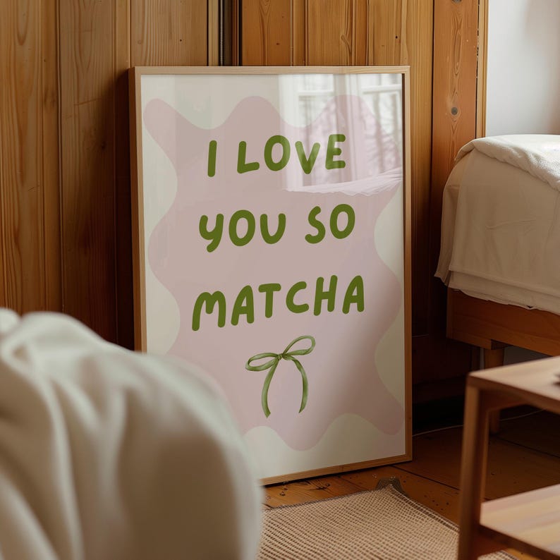 Cute Matcha Print, Pink Kitchen Decor, Matcha Wall Art, Coffee Bar ...