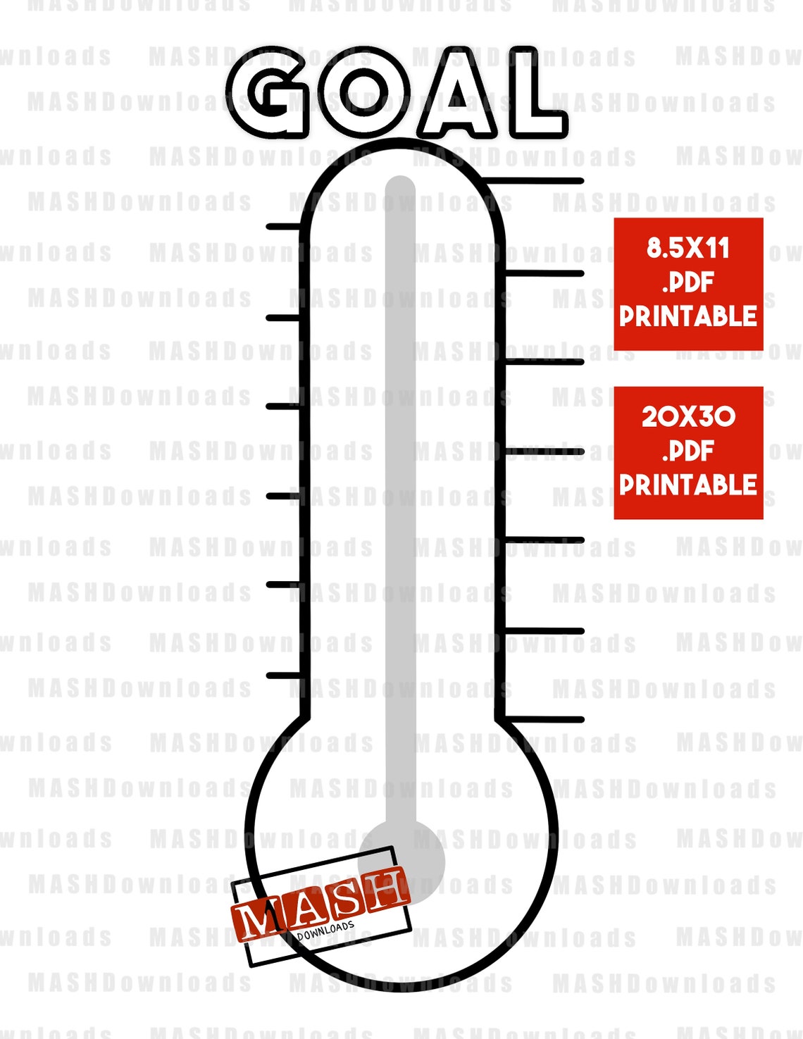 Goal Thermometer Download, Blank Tracker Printout, PDF, Fundraising ...