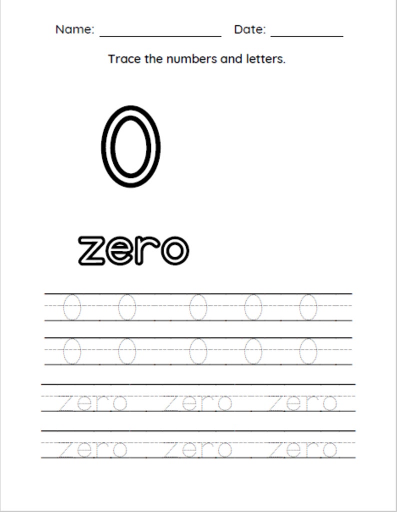 11 Printable Trace the Numbers and Words 0-10 Math Worksheet. Preschool ...