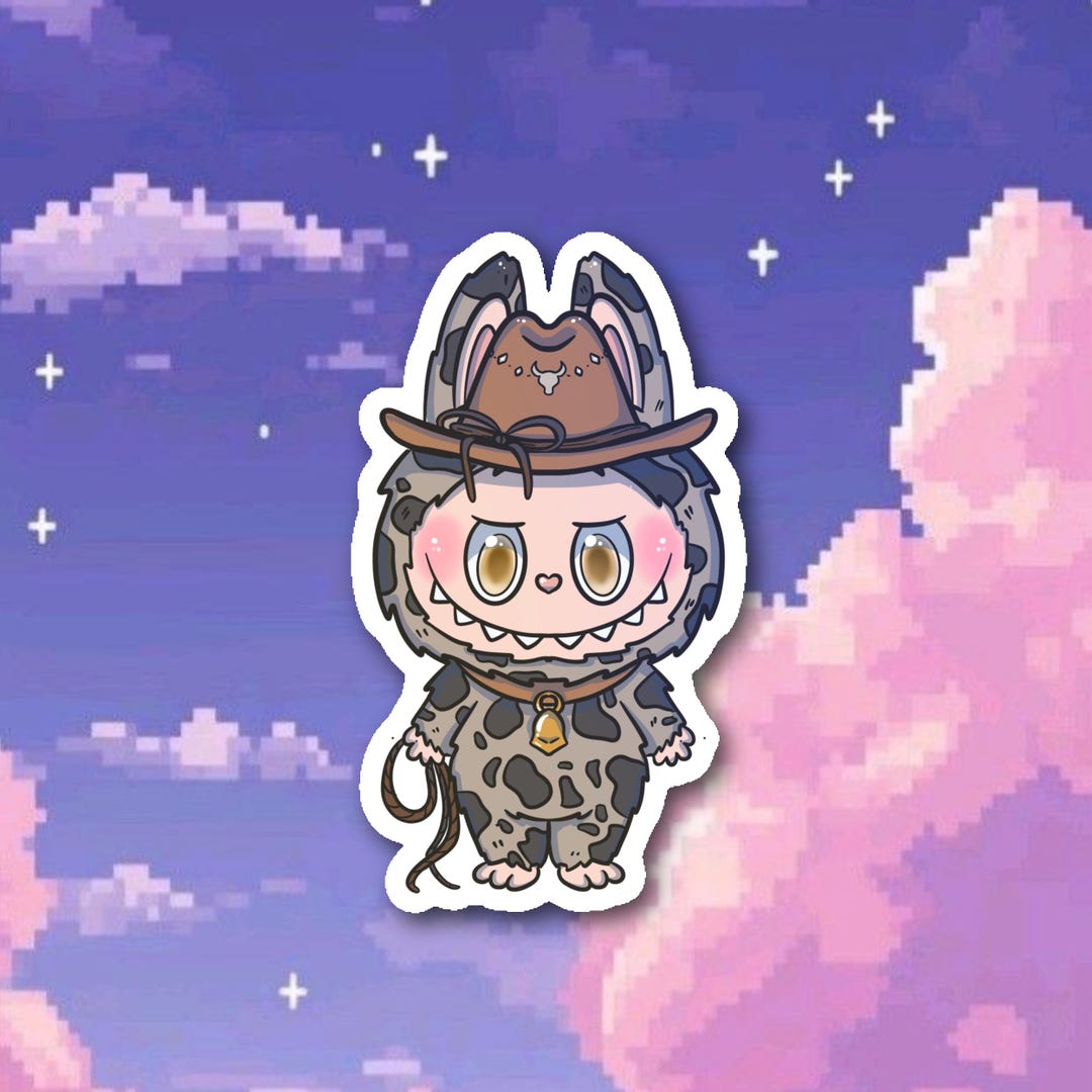 Labubu Cute Cow Sticker | Farm Animal Sticker | Labubu Kawaii Cowboy - Etsy