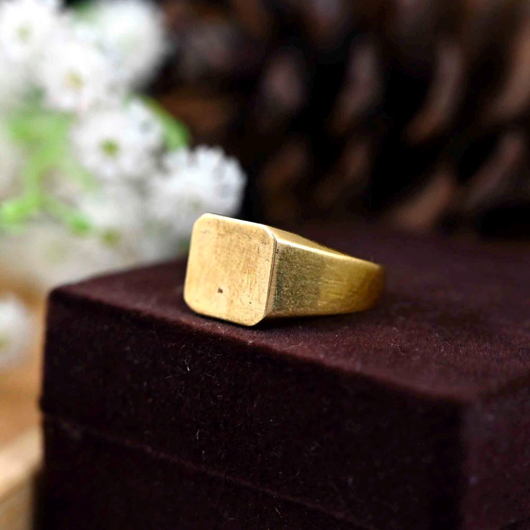 Square Gold Plated Brass Signet Ring - Personalized Promise Ring - Etsy