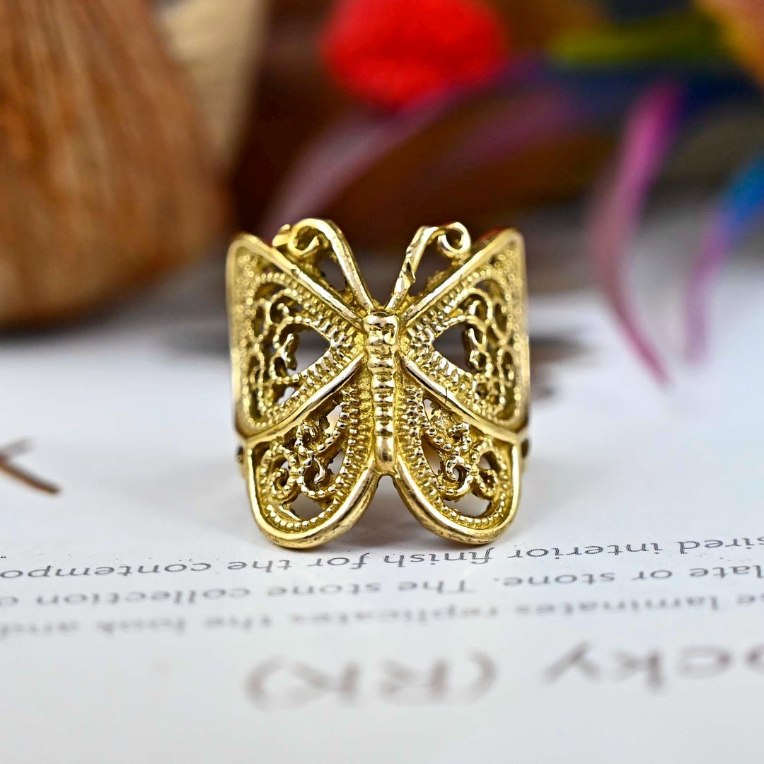 Silver Butterfly Ring, Gold Butterfly Jewelry, Filigree Butterfly Ring ...