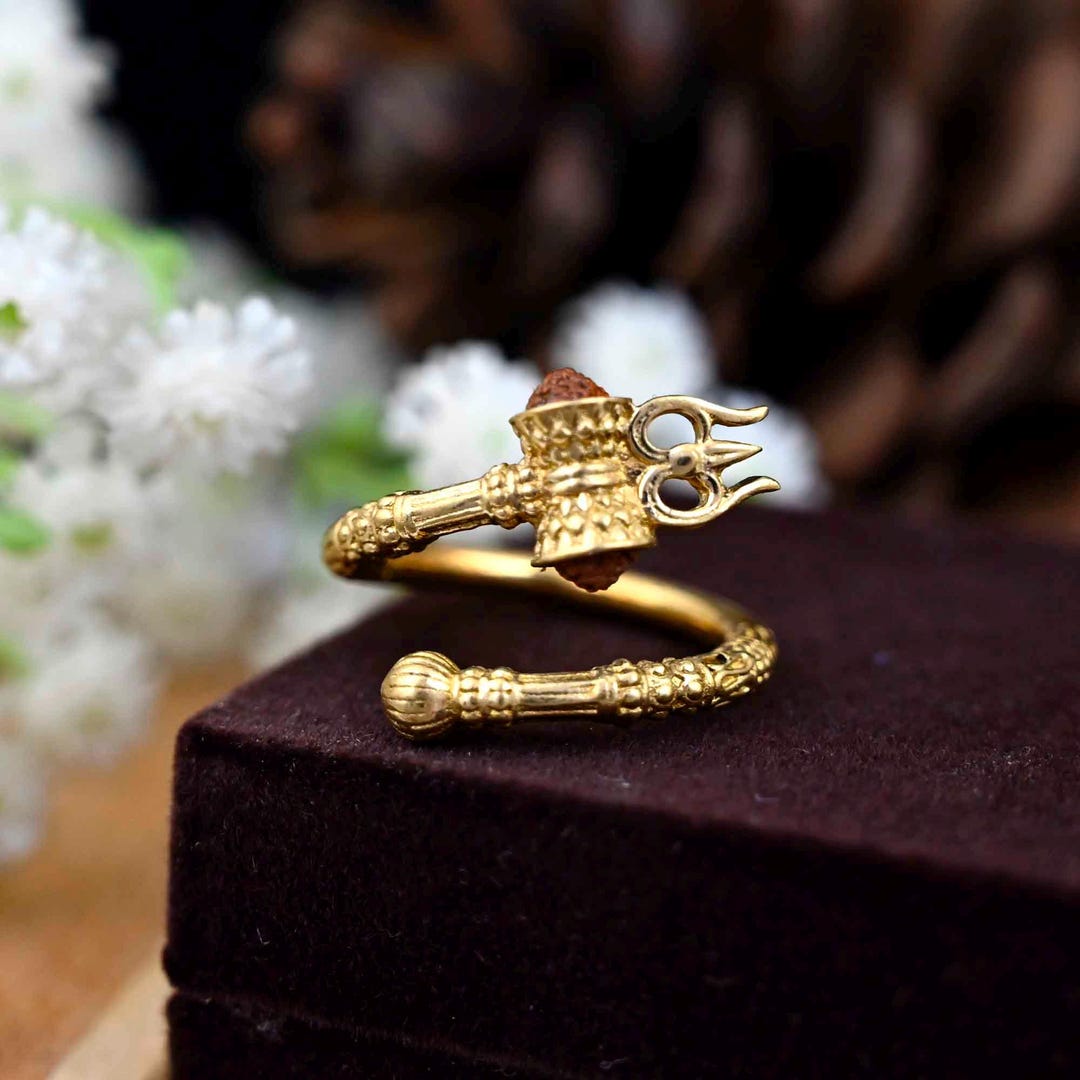 Om Shiv Trishul Brass Ring: Rudraksha Yoga Meditation Jewelry - Etsy