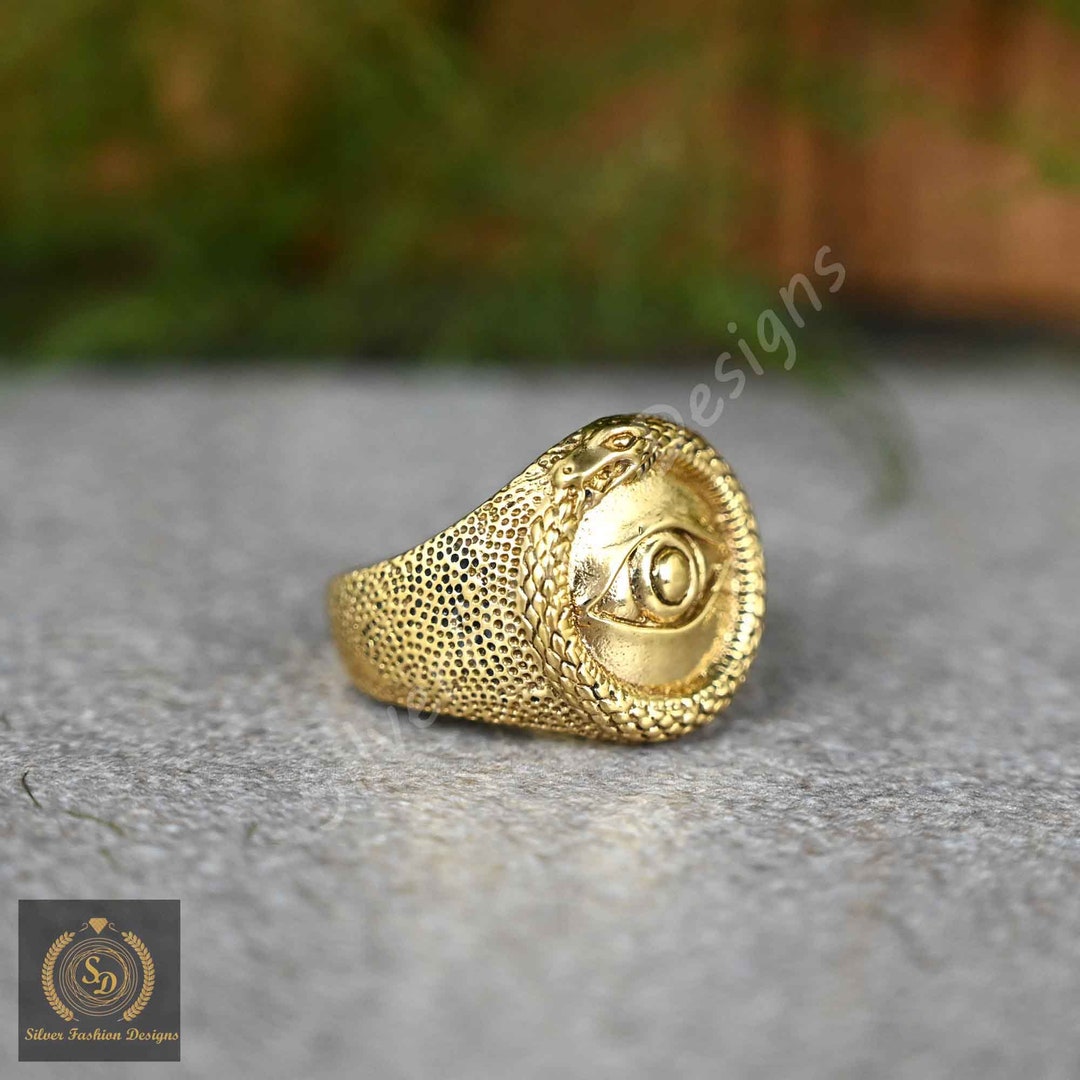 All Seeing Eye Ouroboros Ring Gold Evil Eye Snake Eating Tail - Etsy