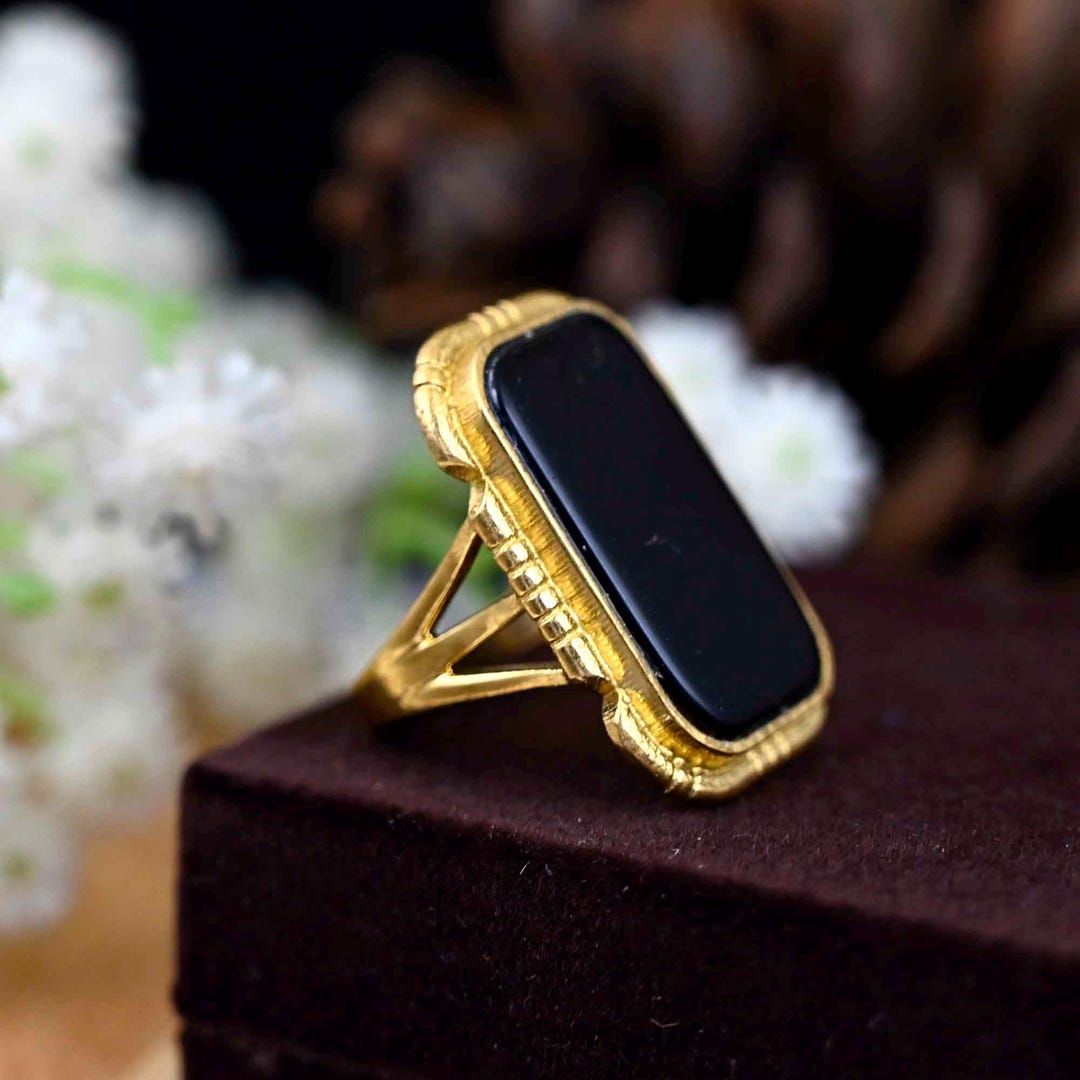 Obsidian Ring: Natural Stone, Gold Plated Brass - Etsy