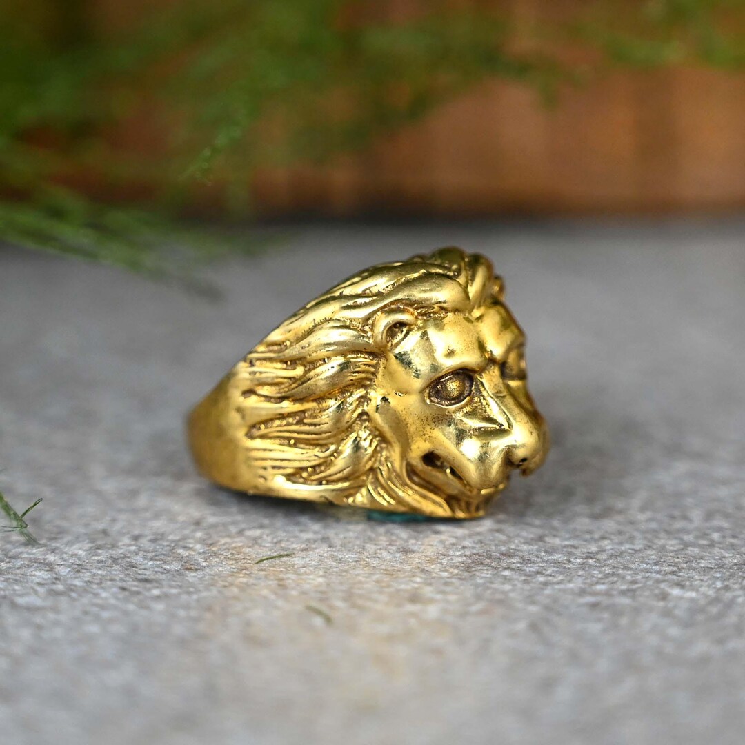 Gothic Golden Leo Lion Men's Ring, Gold Ring, Zodiac Ring, Animal Ring ...