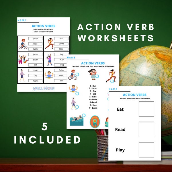 Action Verb Worksheets - Etsy