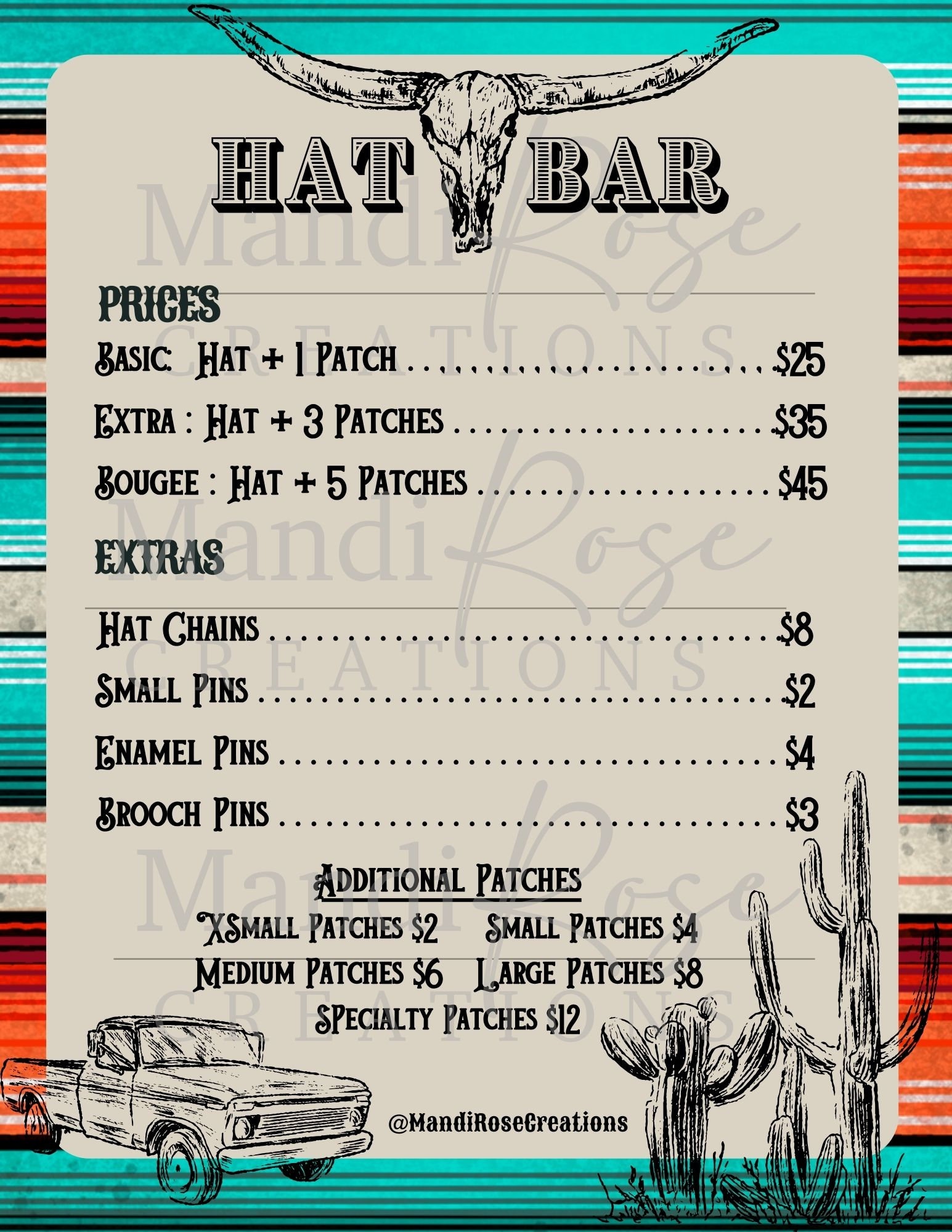 Western Theme Trucker Hat Bar - Editable Price List - Etsy