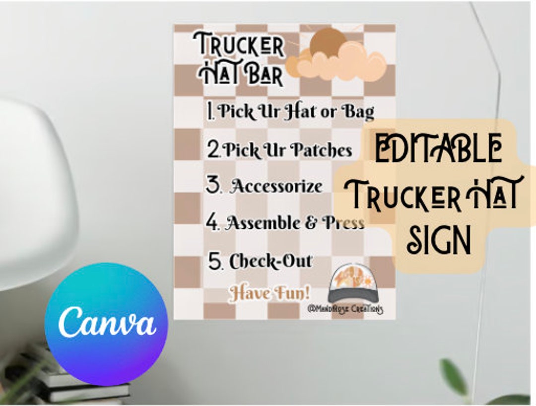 Tan Checkered Theme Trucker Hat Bar - Editable Steps - Etsy