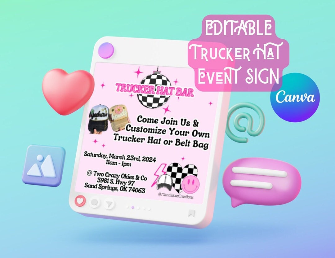 Trucker Hat Bar - Editable Event Sign - Etsy