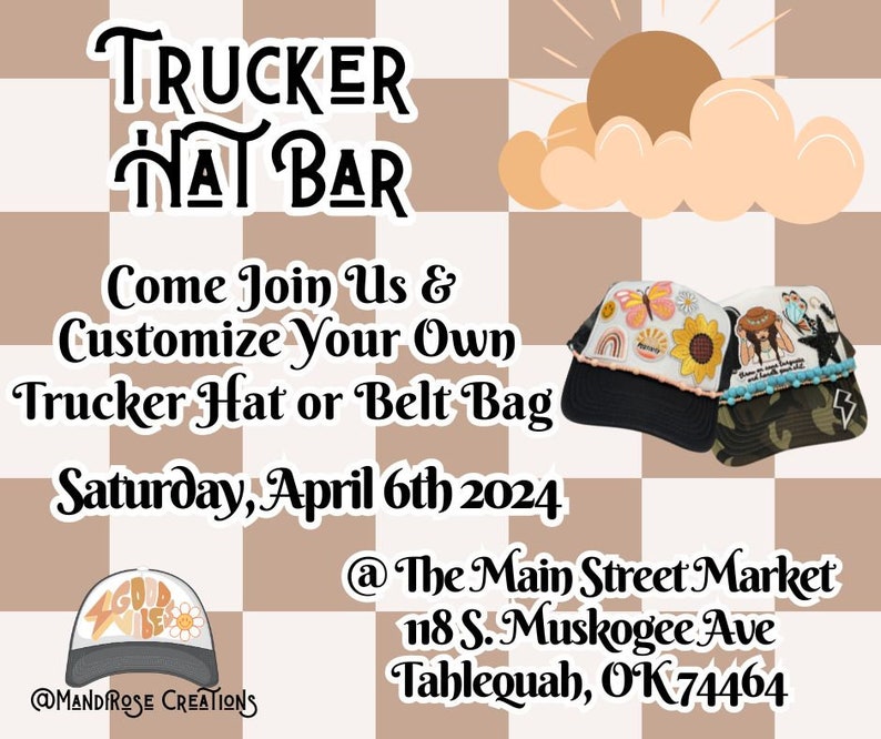 Tan Checkered Theme Trucker Hat Bar - Editable Event - Etsy